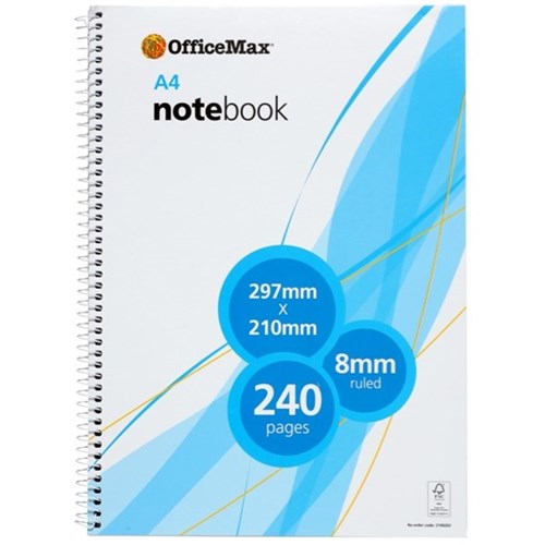 OfficeMax A4 Spiral Notebook 8mm Ruled 240 Pages FSC | OfficeMax MySchool